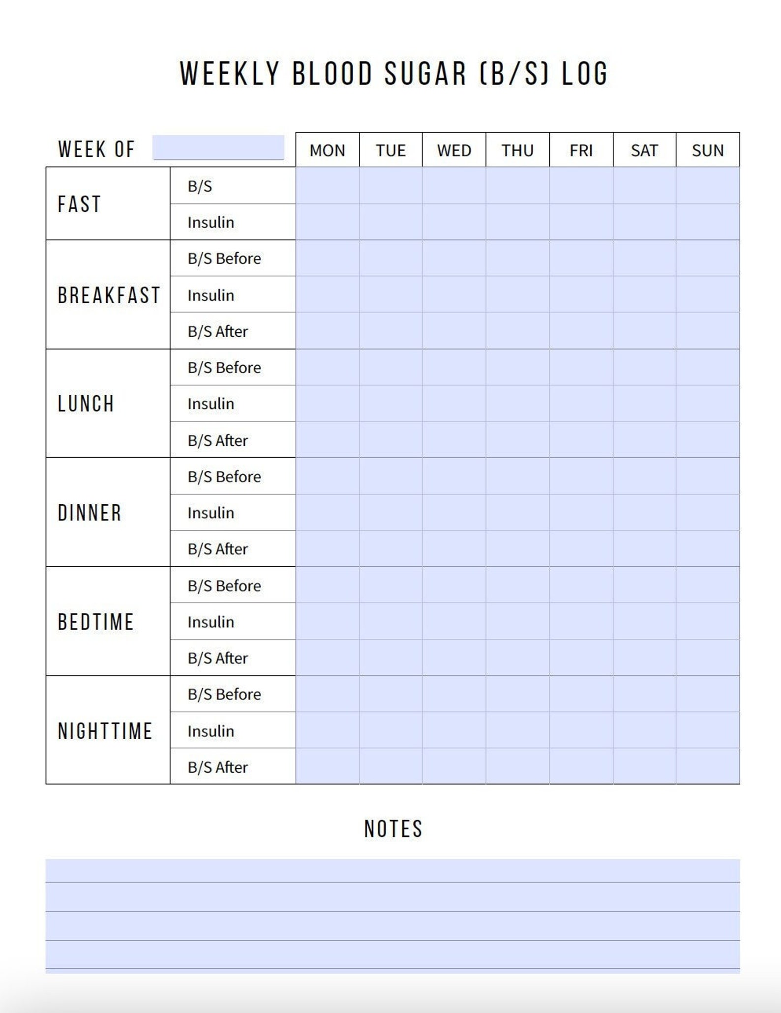 Blood Sugar Log | Editable PDF | Printable US Letter (8.5 11 In) - Etsy