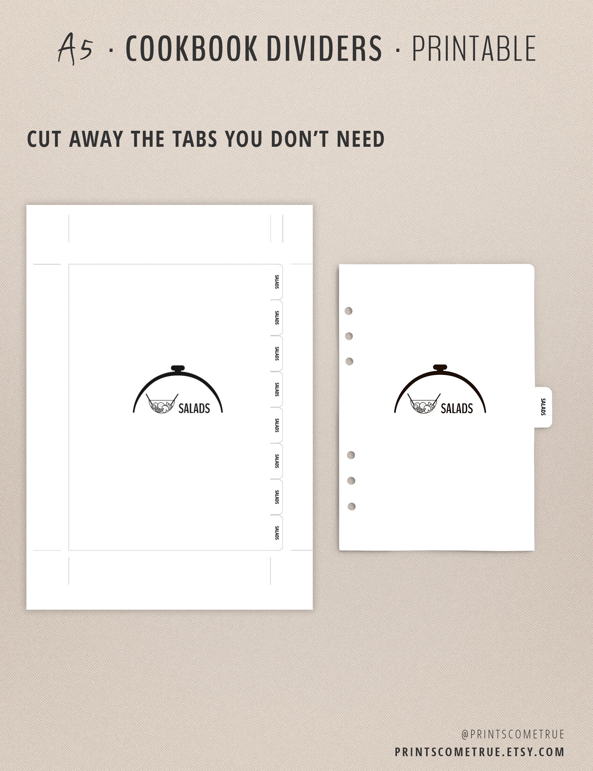 Recipe Dividers for Printable Cookbook in Minimalist and Clean A5 Size ...