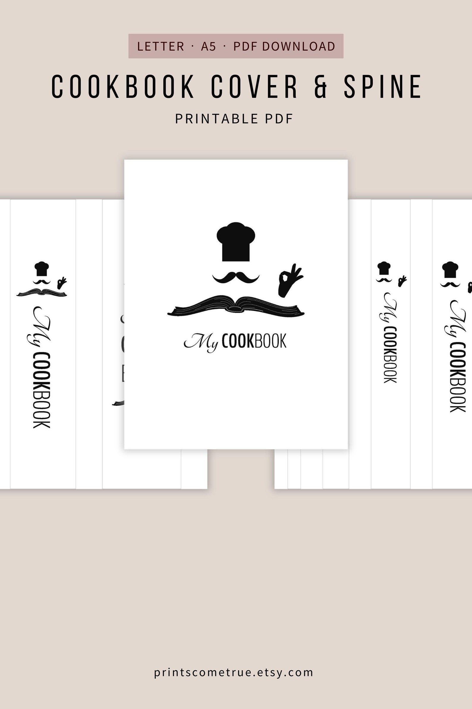 Printable Cookbook Cover and Spine | DIY Recipe Binder Covers ...