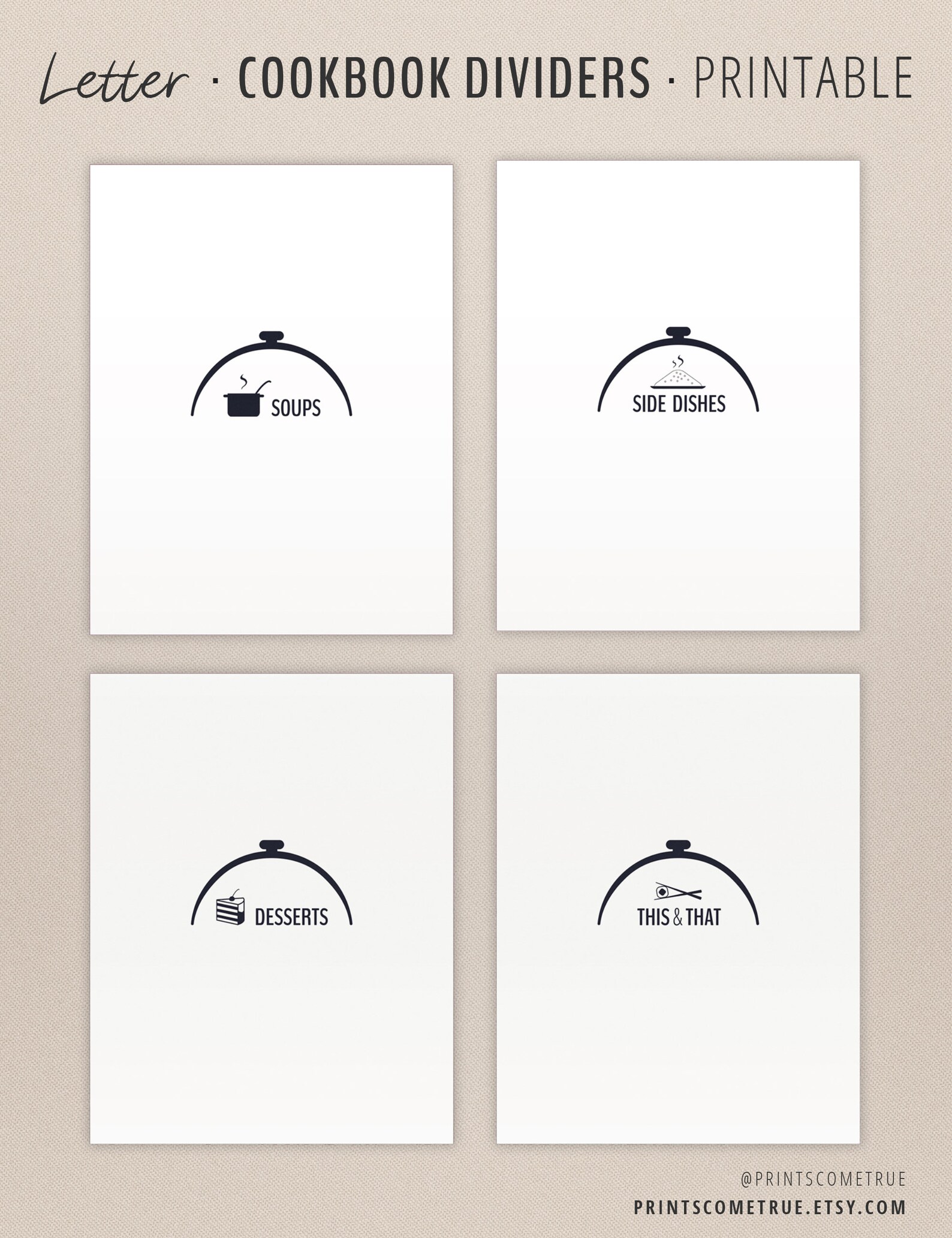 Recipe Binder Dividers | Printable Cookbook Dividers | US Letter Size ...