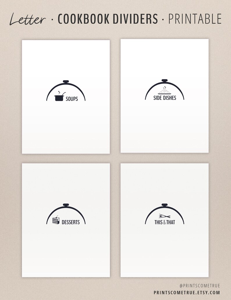 Recipe Binder Dividers | Printable Cookbook Dividers | US Letter Size ...