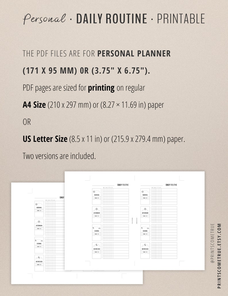 Daily Routine Checklist for Personal Planner, Morning and Bedtime Habit ...