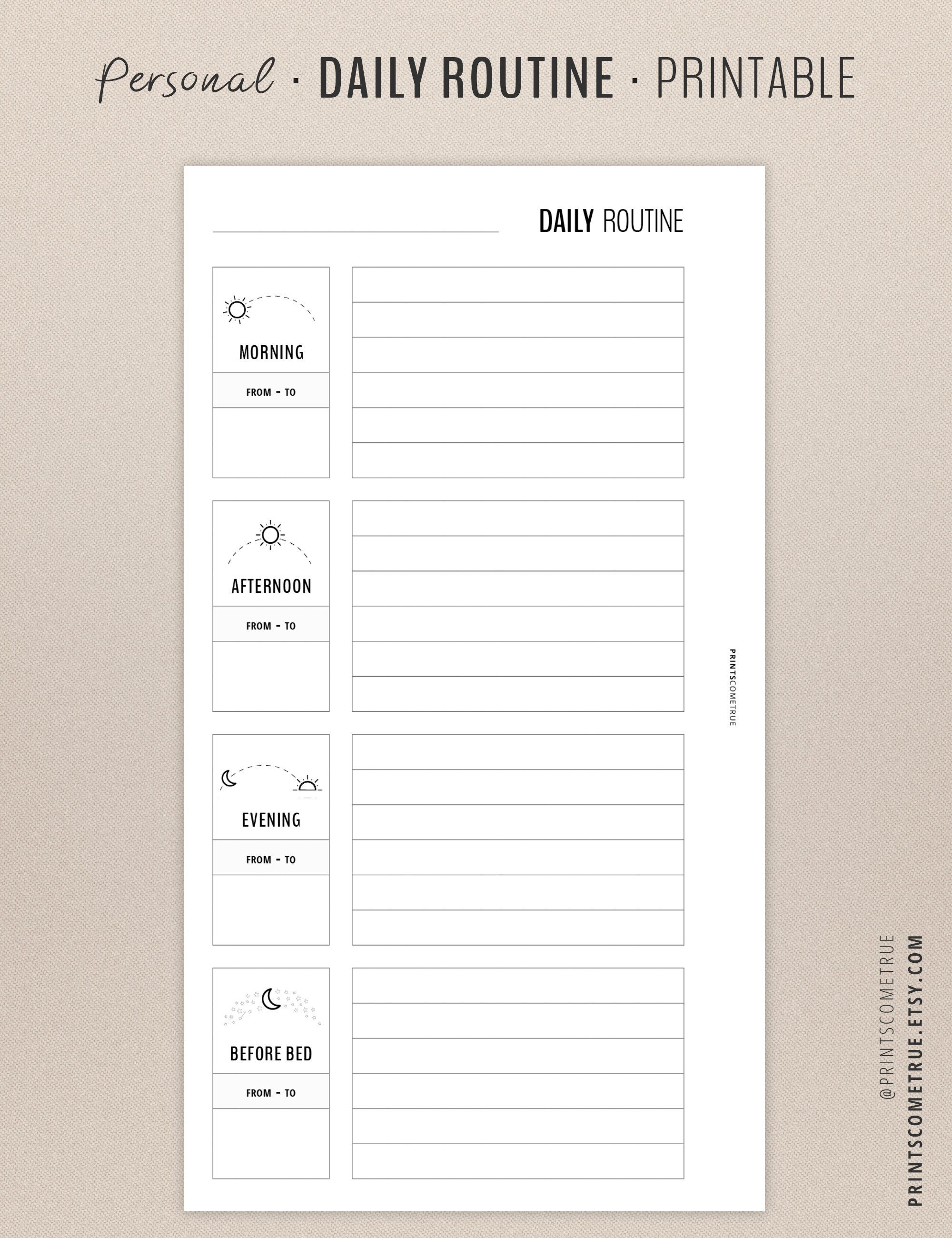 Daily Routine Checklist for Personal Planner, Morning and Bedtime Habit ...