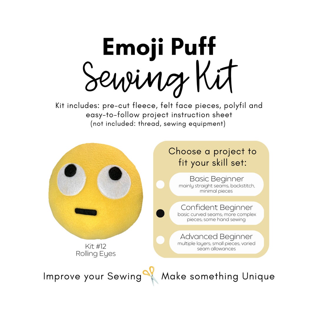 Sewing Project Kit: Eyeroll Emoji Plushie DIY Kits for Beginning ...