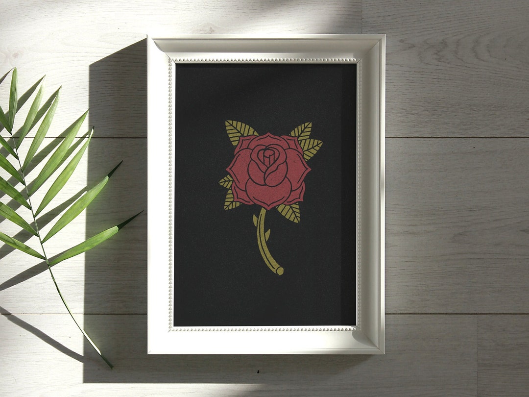 Rose Tattoo Print, Rose Tattoo Design, Flower Illustration, Traditional ...