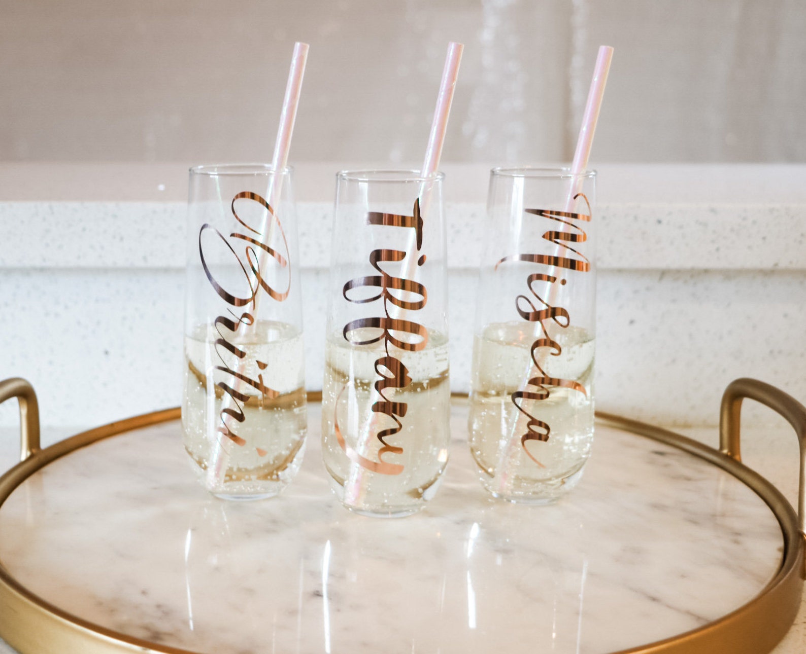 CUSTOM Champagne Flutes - Stemless Flutes - Bridesmaid Gift ...