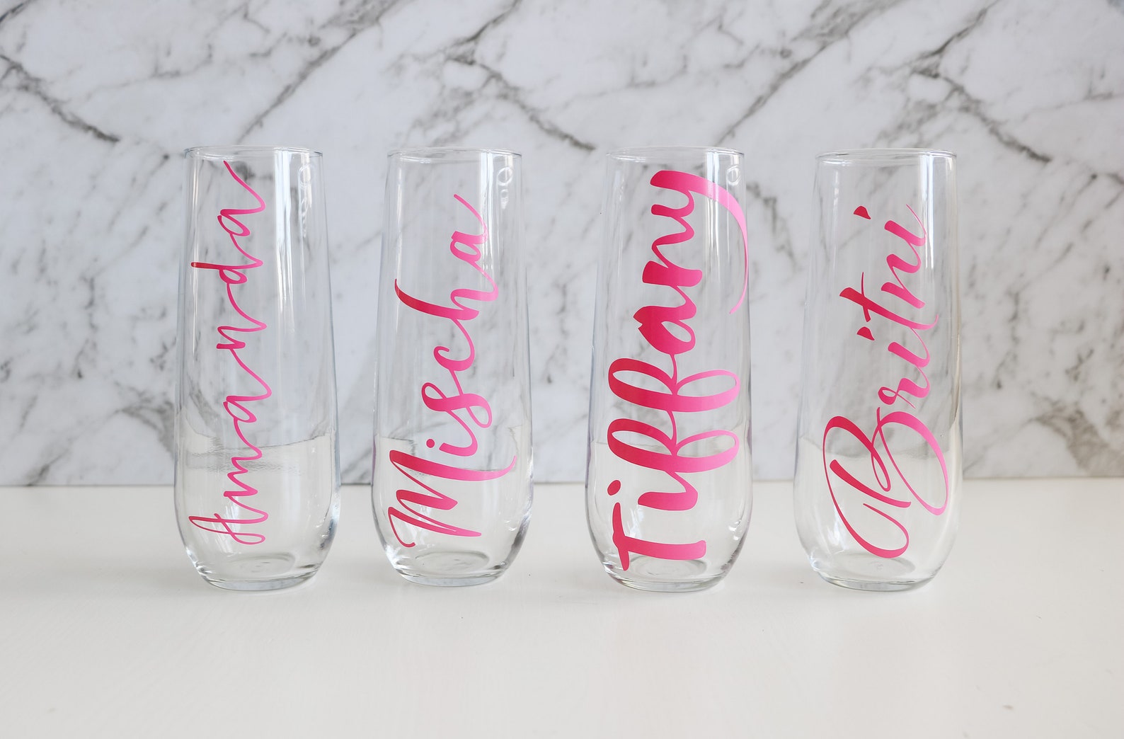 CUSTOM Champagne Flutes - Stemless Flutes - Bridesmaid Gift ...