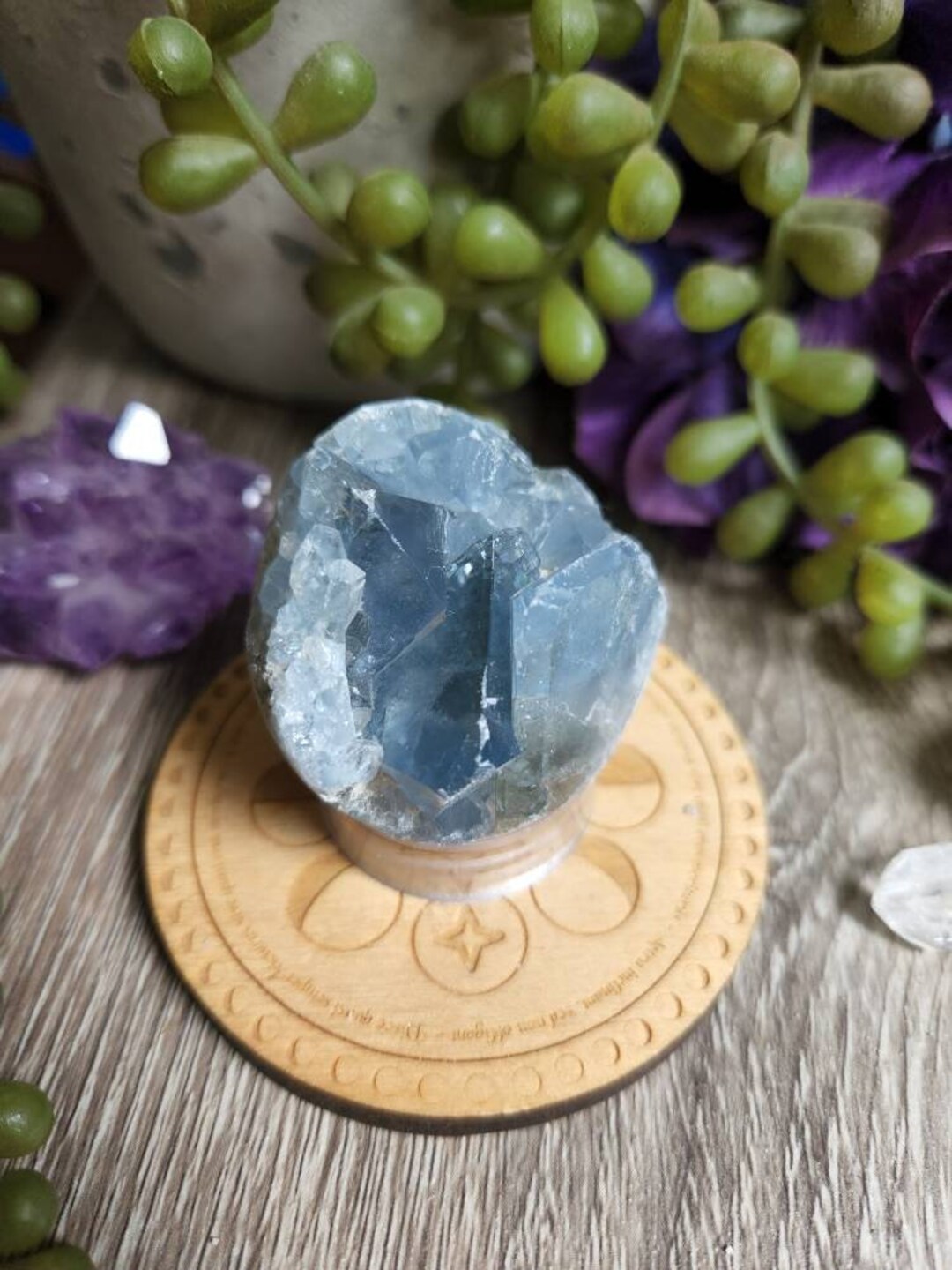 Celestite Geode Sphere, 45mm, 3.5oz, Celestine, Crystals, Altar ...