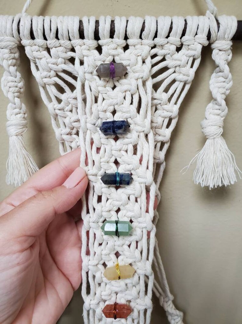 Chakra Macrame Shelf, Plant Hanger Combo, Chakra Stones, Crystals ...