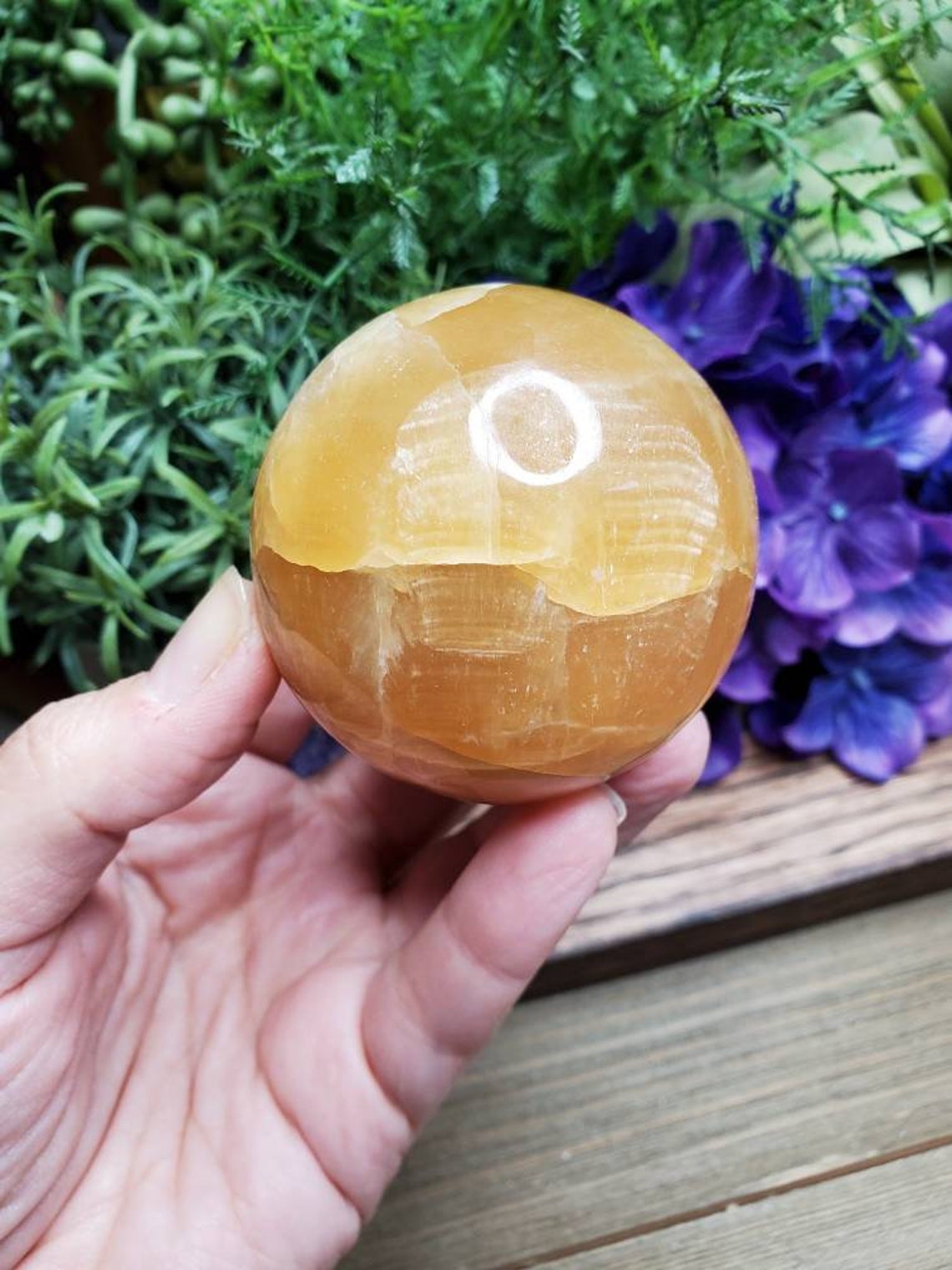XL Orange Calcite Sphere 62mm, Over 1/2 Lb, Amber Calcite, Crystals ...