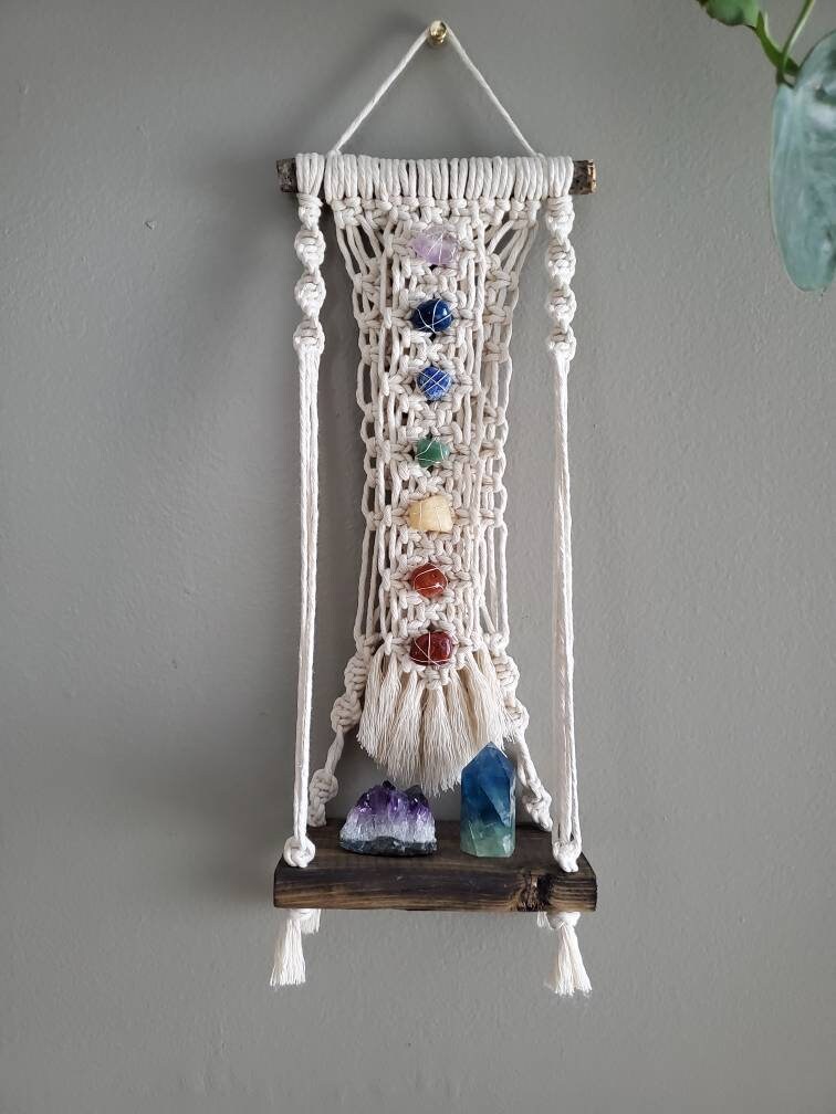 Chakra Macrame Shelf Plant Hanger Combo Chakra Stones | Etsy