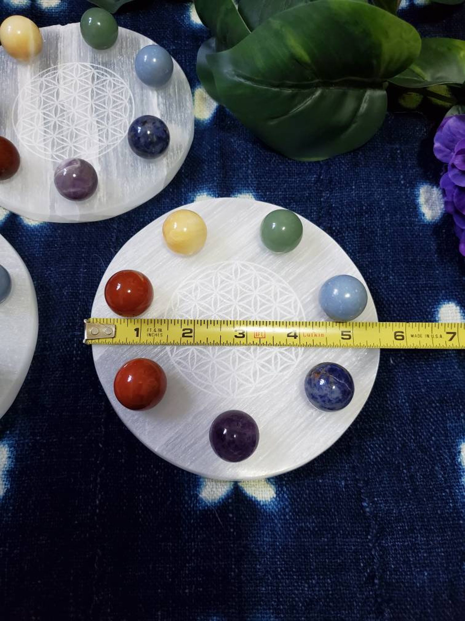 Seven Chakra Stone Sphere Set With Selenite Grid, Crystal Spheres ...