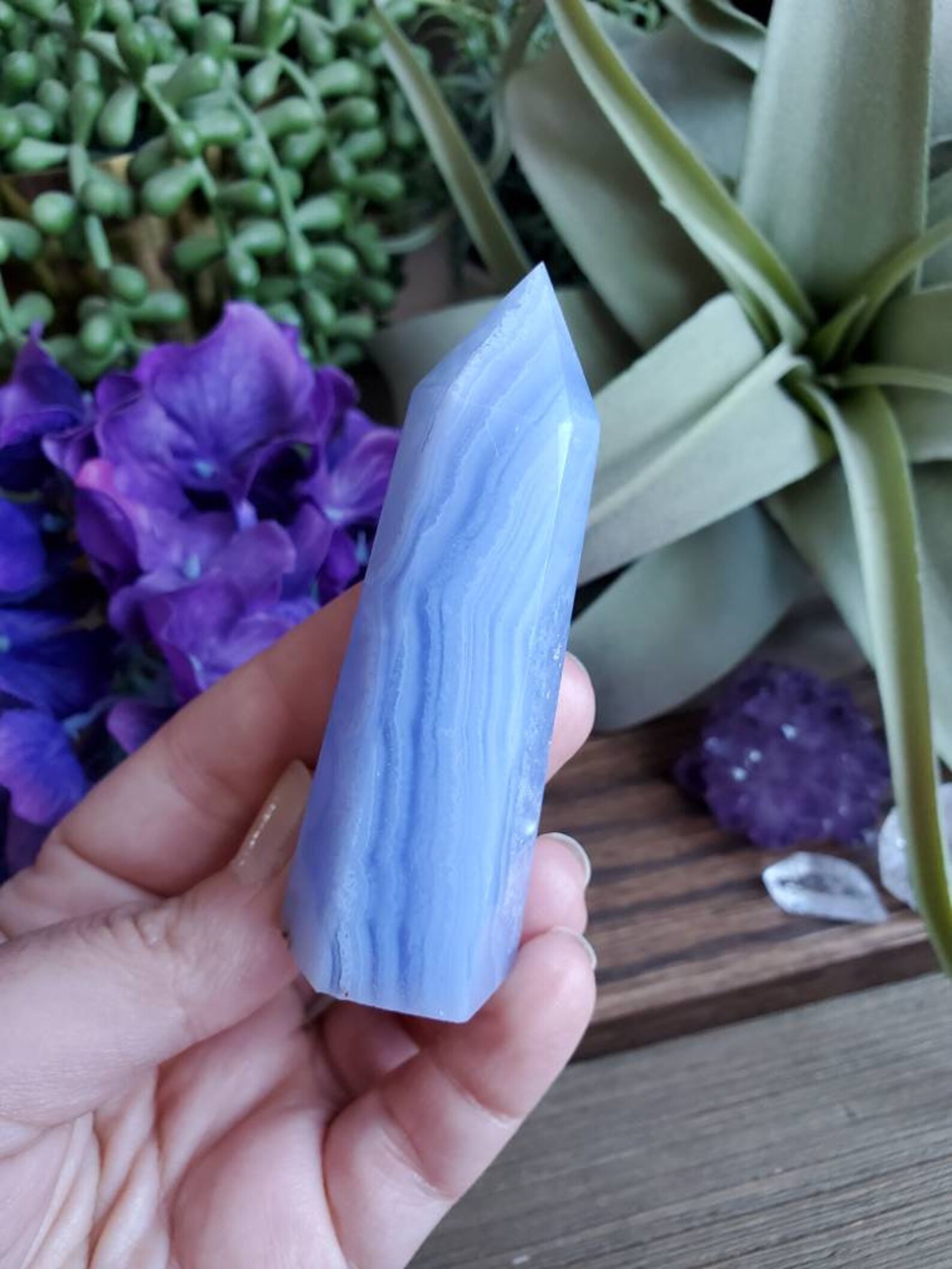 Blue Lace Agate Tower 2.75oz Banded Agate Blue Crystals - Etsy