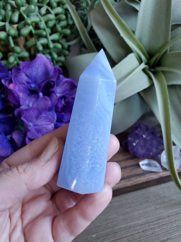 Blue lace agate tower 2.75oz banded agate blue crystals | Etsy