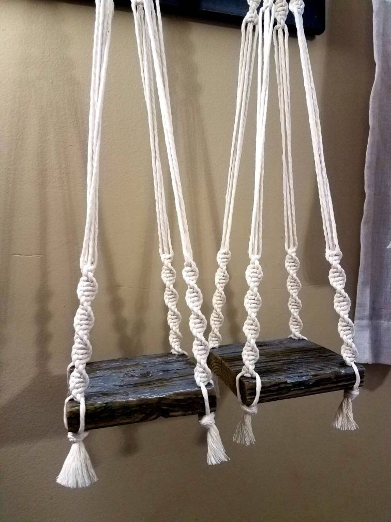 Macrame hanging plant stand hanging shelf reclaimed wood | Etsy