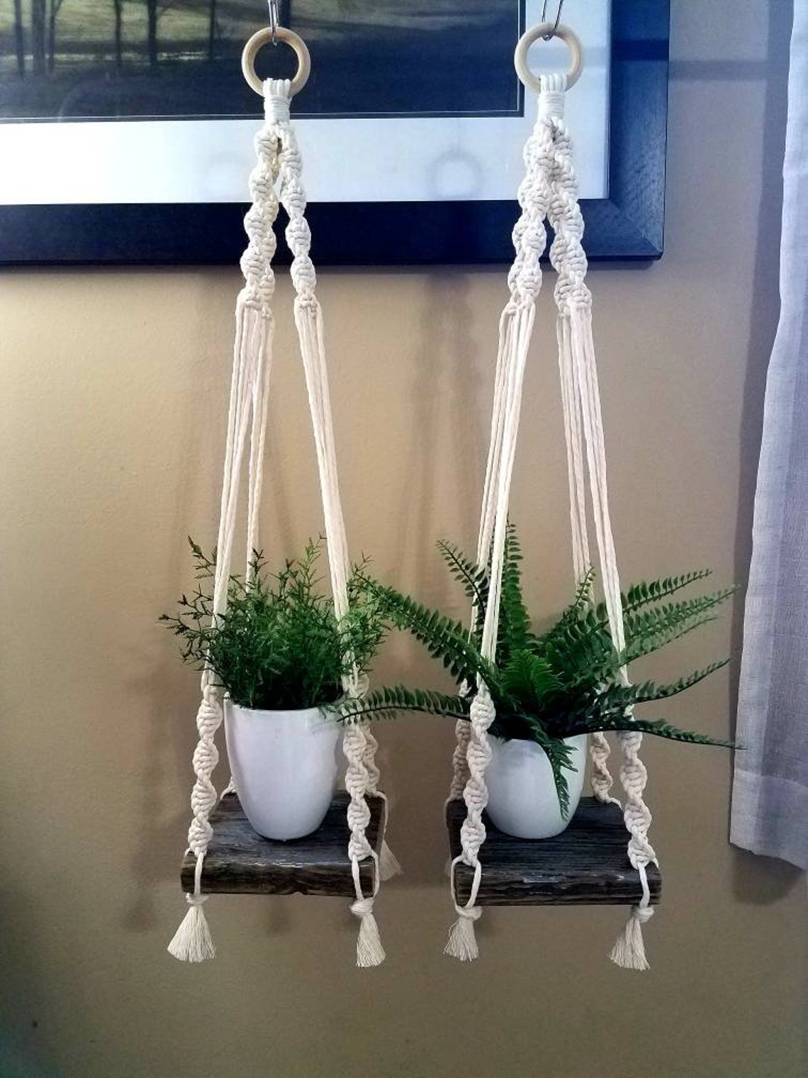 Macrame hanging plant stand hanging shelf reclaimed wood | Etsy