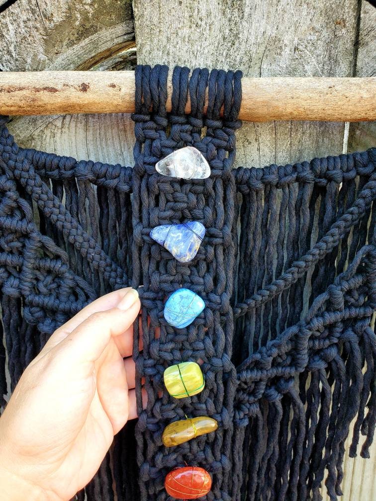 LIMITED EDITION BLACK Macrame Chakra Wall Hanging, Meditation Decor ...