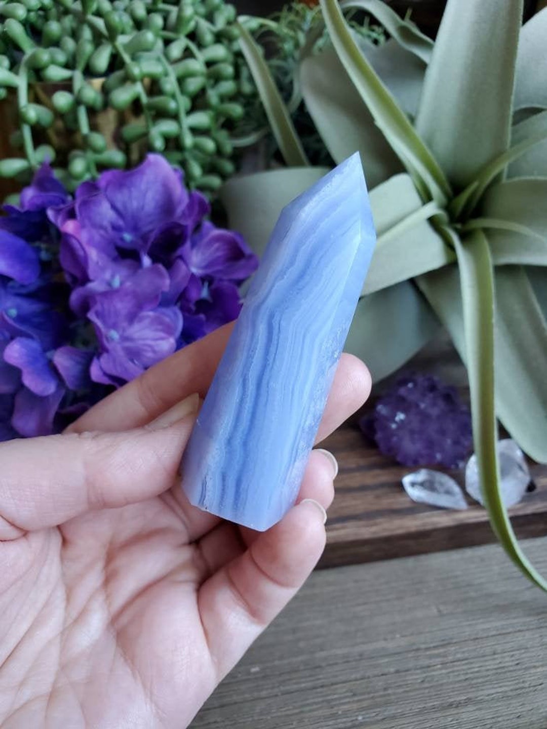 Blue Lace Agate Tower, 2.75oz, Banded Agate, Blue Crystals, Throat ...