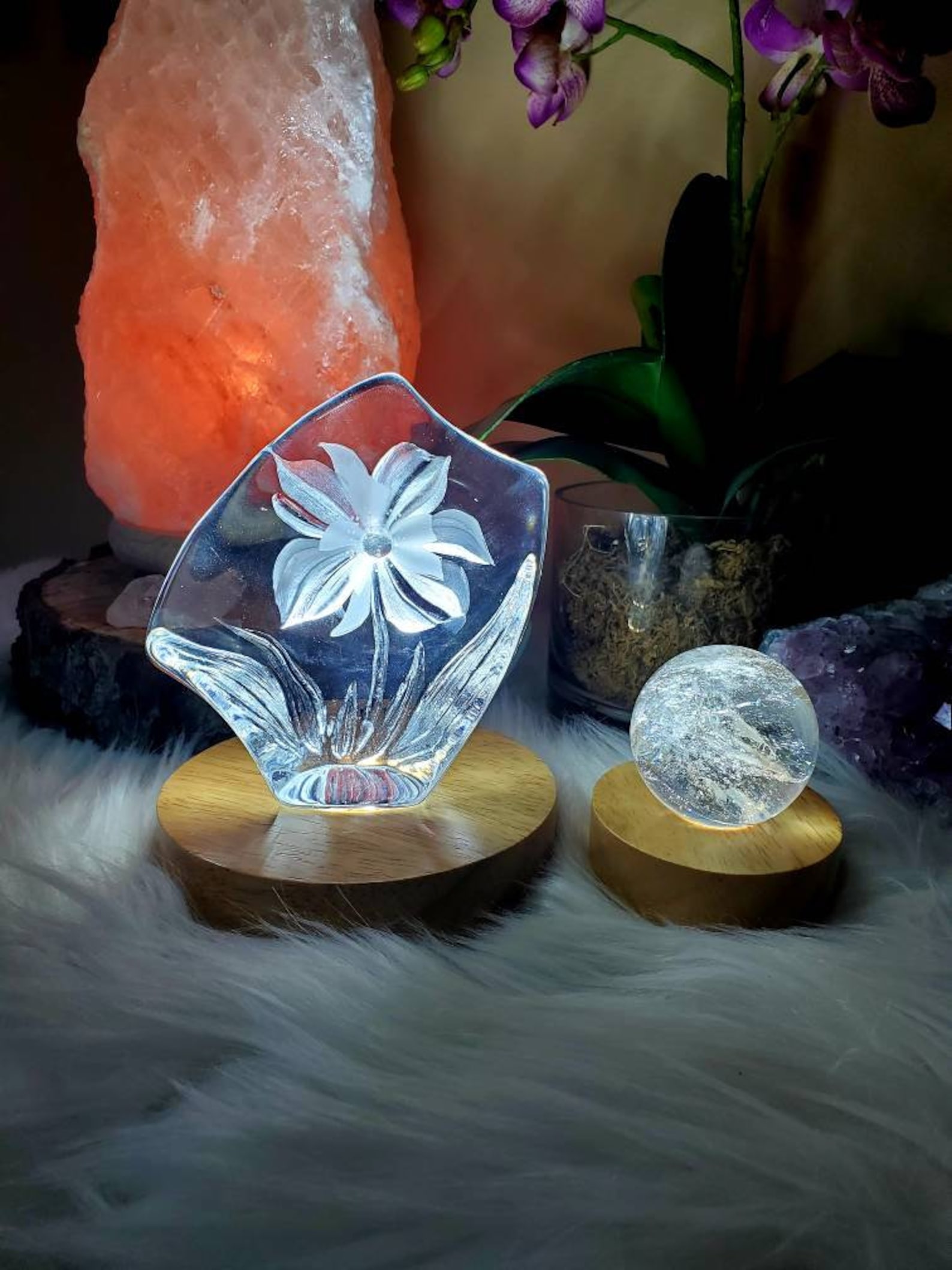 LED Crystal Display Stand, Wooden Stand, Crystal Display, LED Light ...