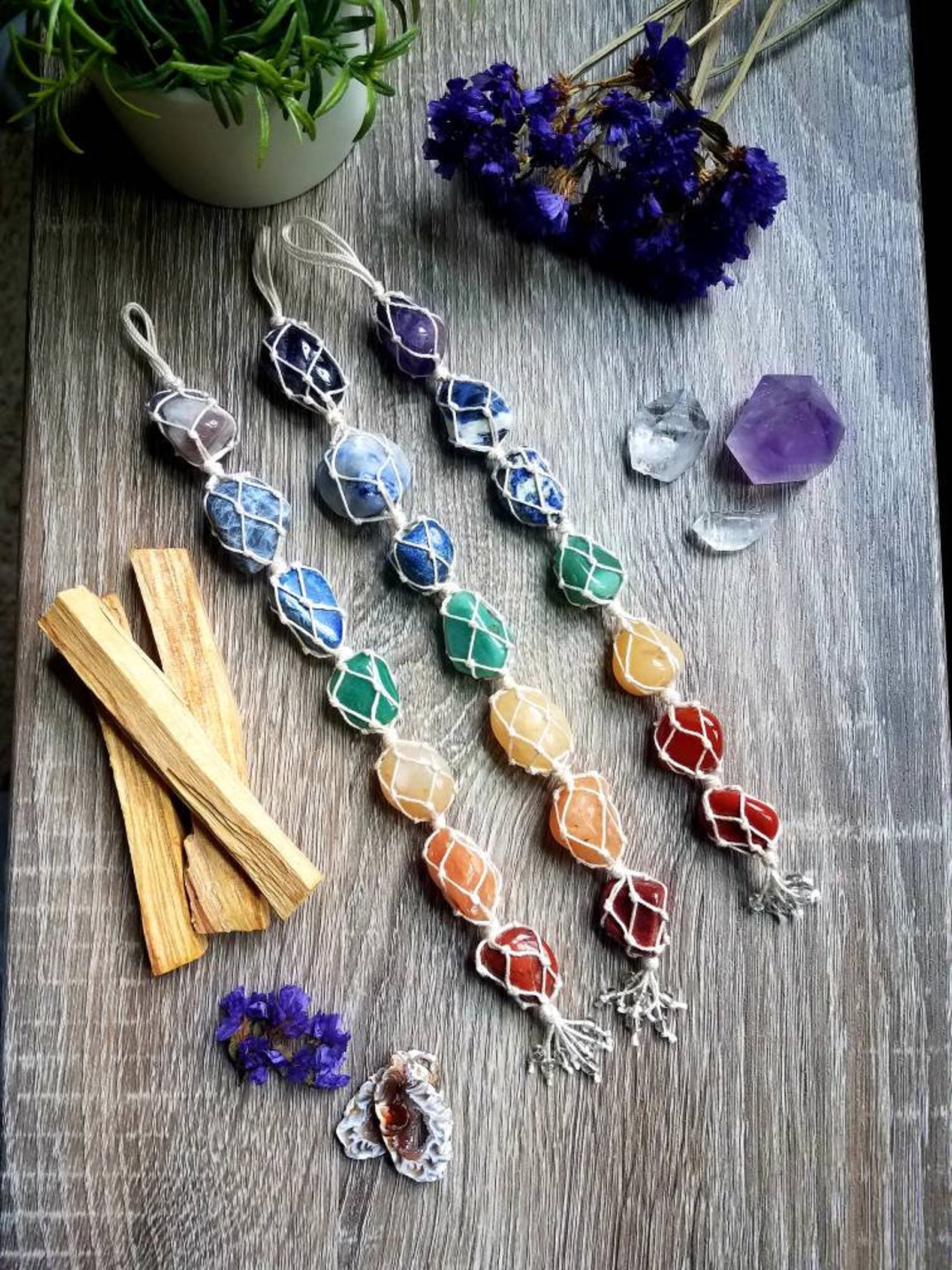 Chakra Stone Wall Hanging With Palo Santo Smudging Chakra - Etsy