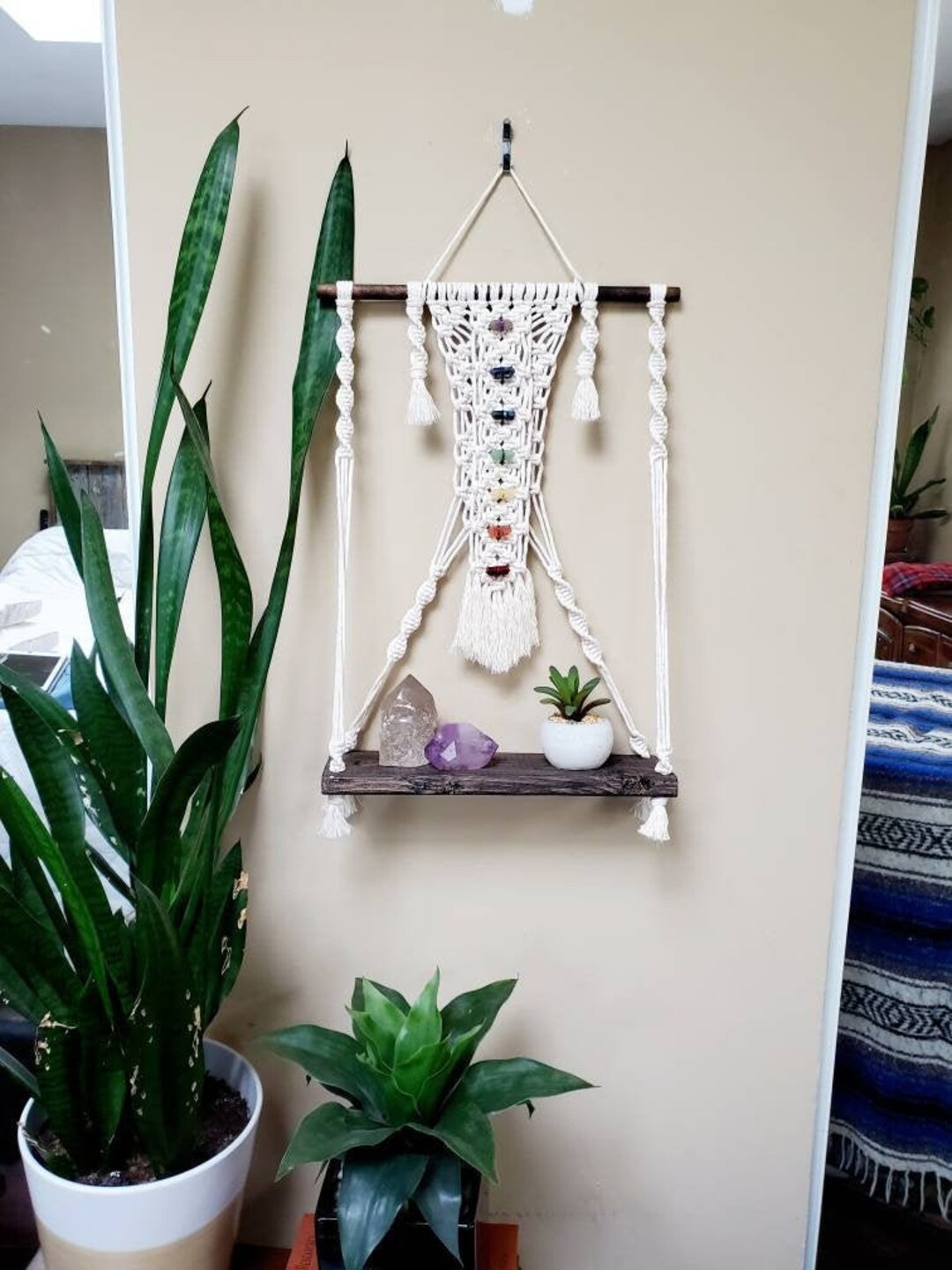 Chakra Macrame Shelf, Plant Hanger Combo, Chakra Stones, Crystals ...