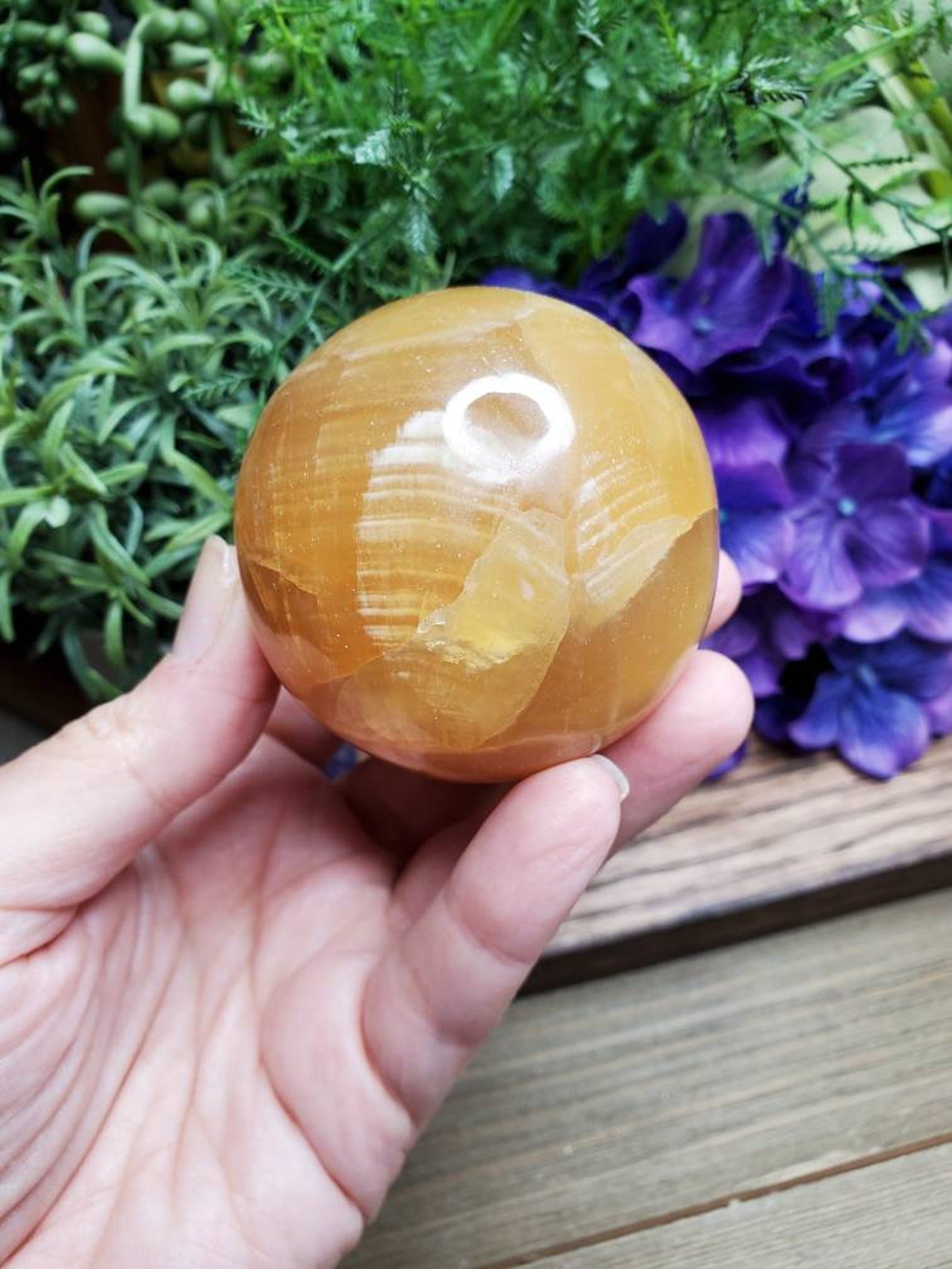 XL Orange Calcite Sphere 62mm, Over 1/2 Lb, Amber Calcite, Crystals ...