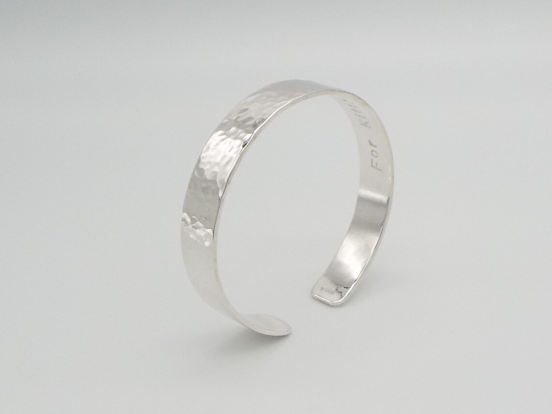Silver Cuff Bracelet - Solid Silver - Hammered Finish - Personalized ...