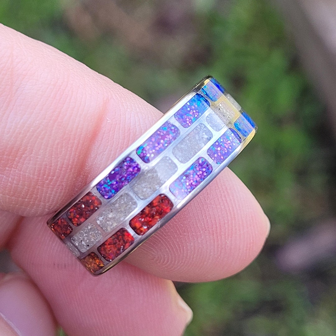 Rainbow Bridge Pet Memorial Ring – Starlight Opals, Ashes & Titanium - Etsy