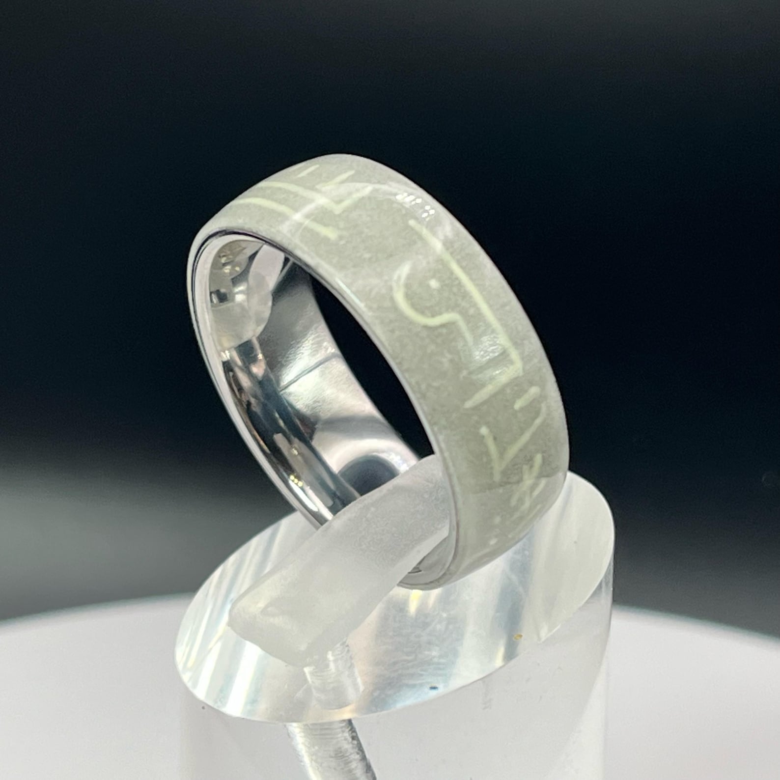 The Jedi Bone Glow-in-the-dark Handmade Ring on Comfort Fit Tungsten ...