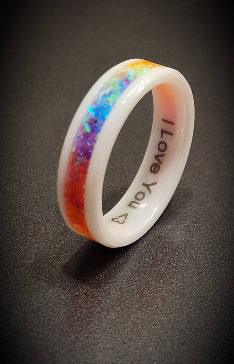 Handmade Rainbow Opal Ring, Glow-in-the-dark Ceramic Band, Personalized ...