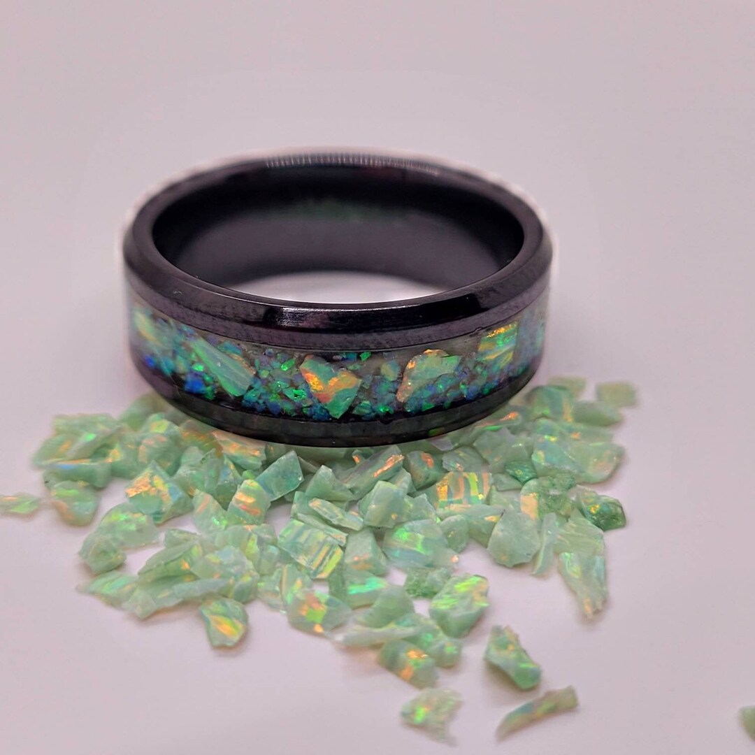 Yoda Wedding Band - Green Glow-in-the-dark Opal Ring - Etsy