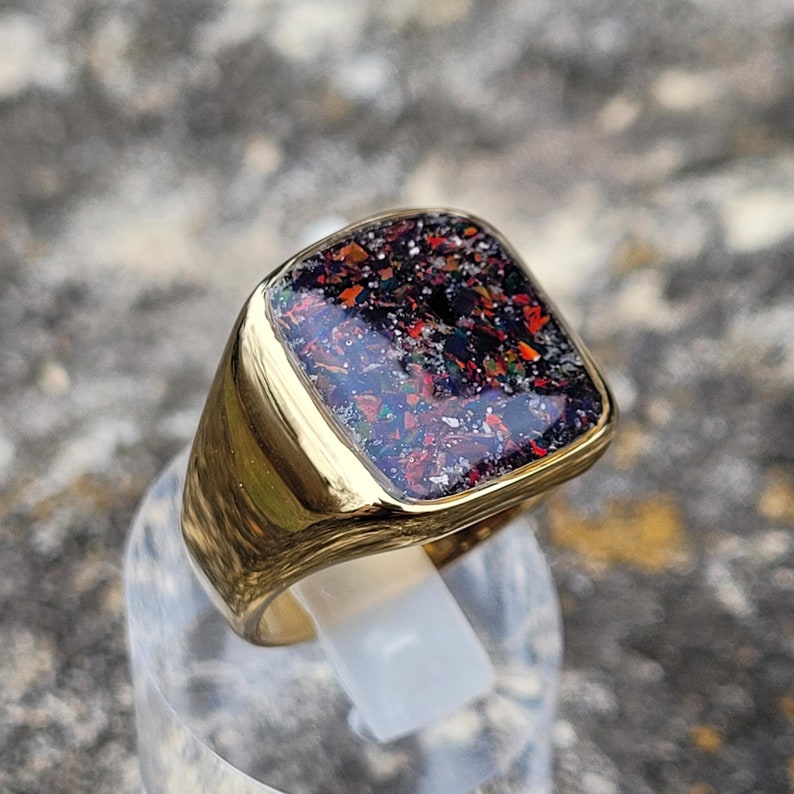 Men's 14K Gold Plated Memorial Ring – Cremation Ash & Opals Signet - Etsy