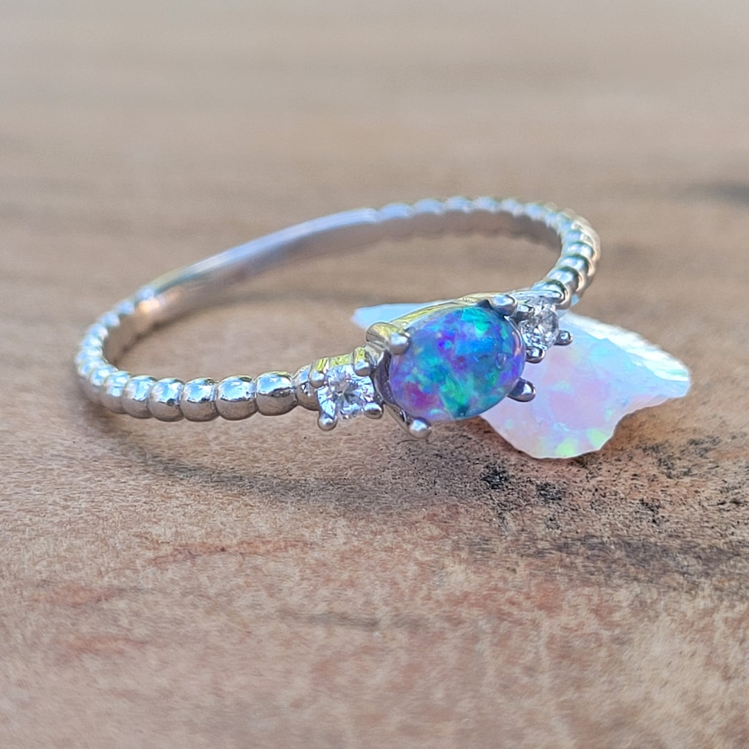 Small Dainty Stackable Memory Opal Ring * 925 Sterling Sliver ...