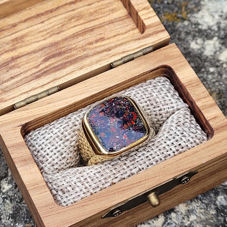 Men's 14K Gold Plated Memorial Ring – Cremation Ash & Opals Signet ...