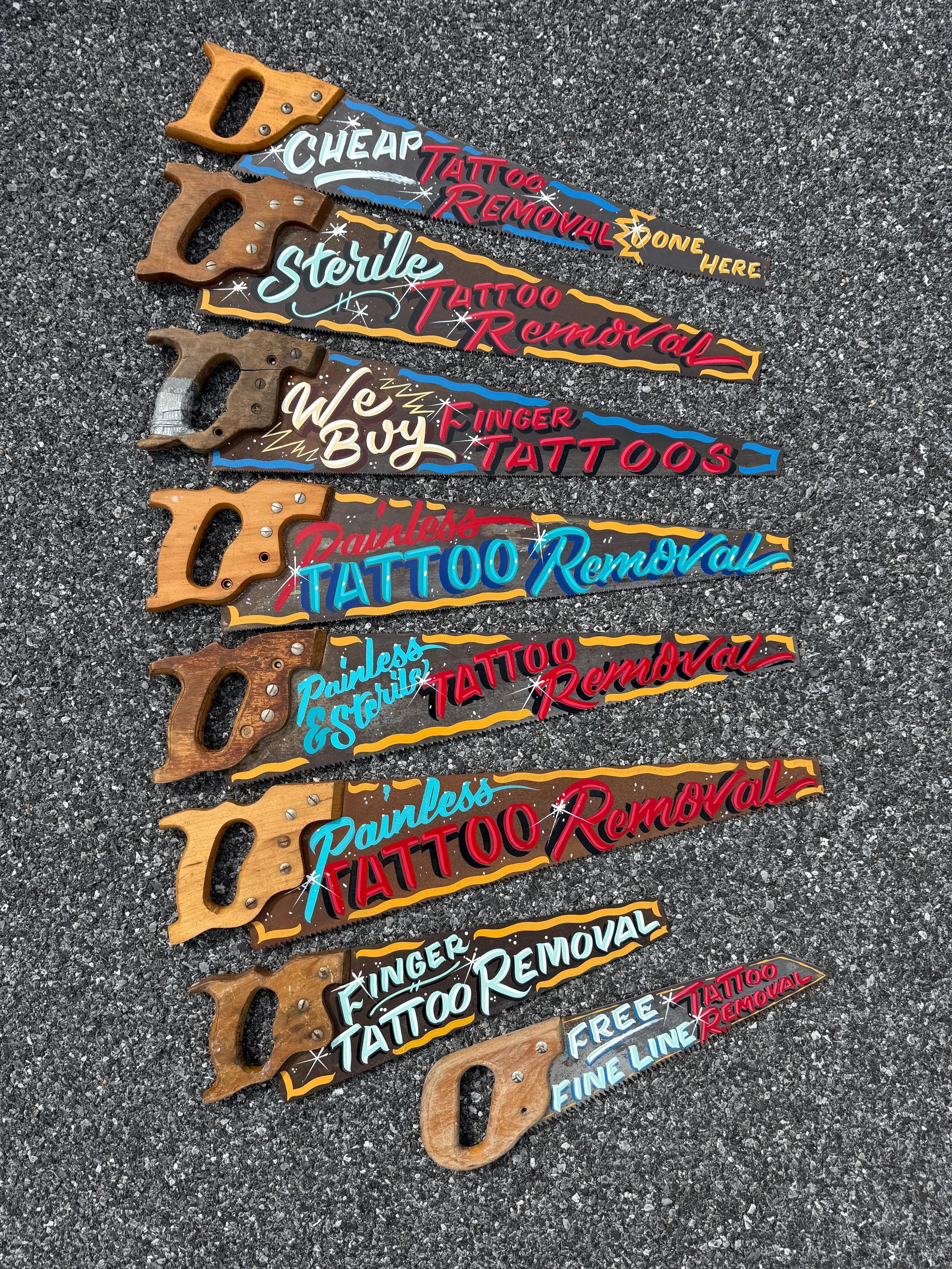Hand-painted Antique Saw Sign: Tattoo Removal Decor - Etsy