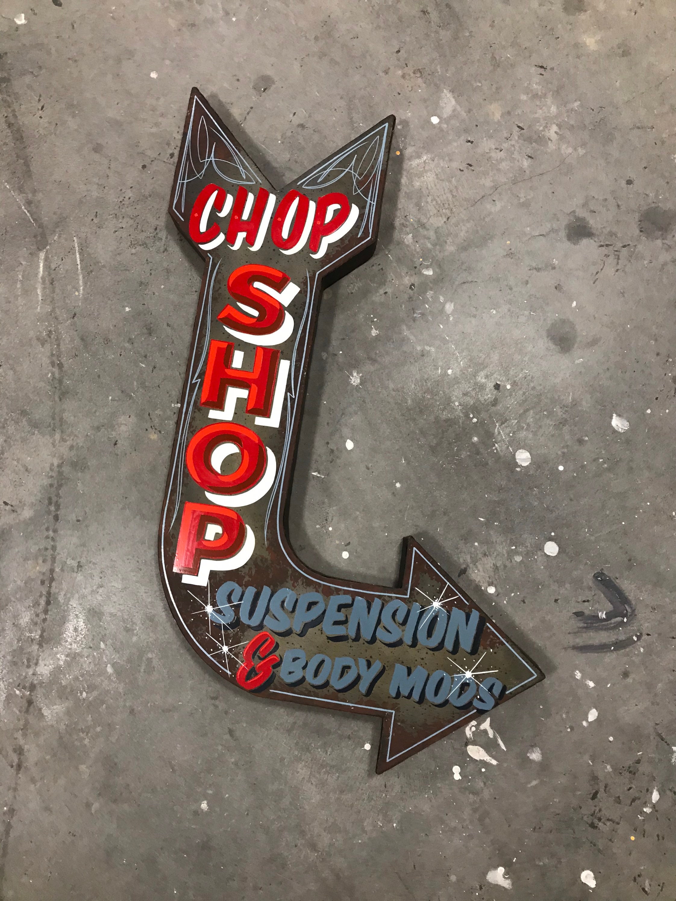 Chop Shop Metal Arrow Sign | Etsy