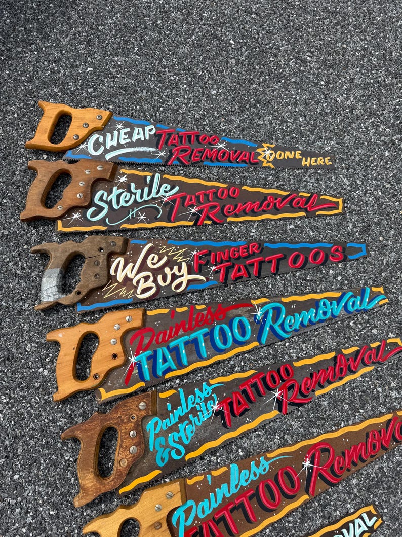 Hand-painted Antique Saw Sign: Tattoo Removal Decor - Etsy