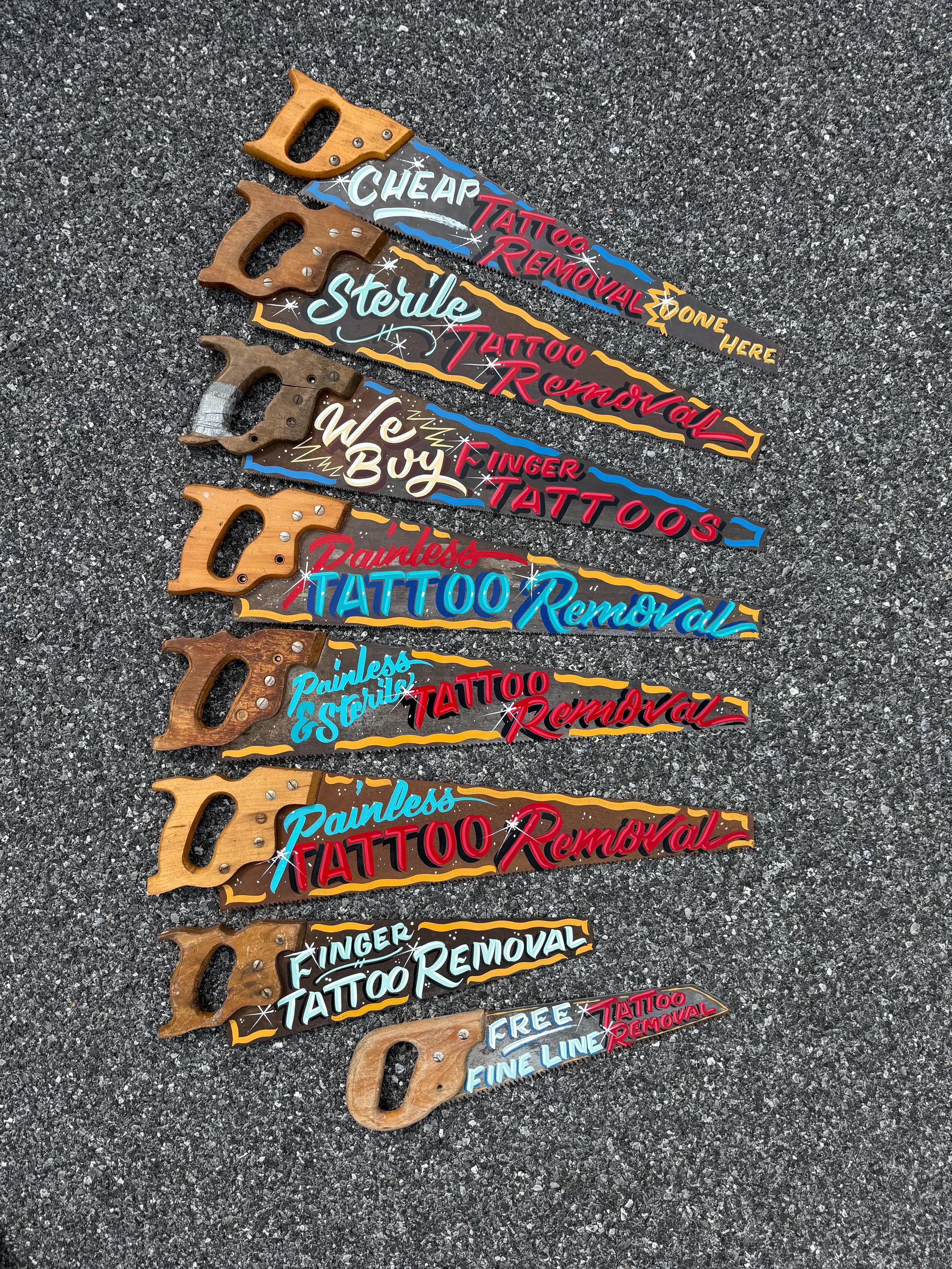 Hand-painted Antique Saw Sign: Tattoo Removal Decor - Etsy