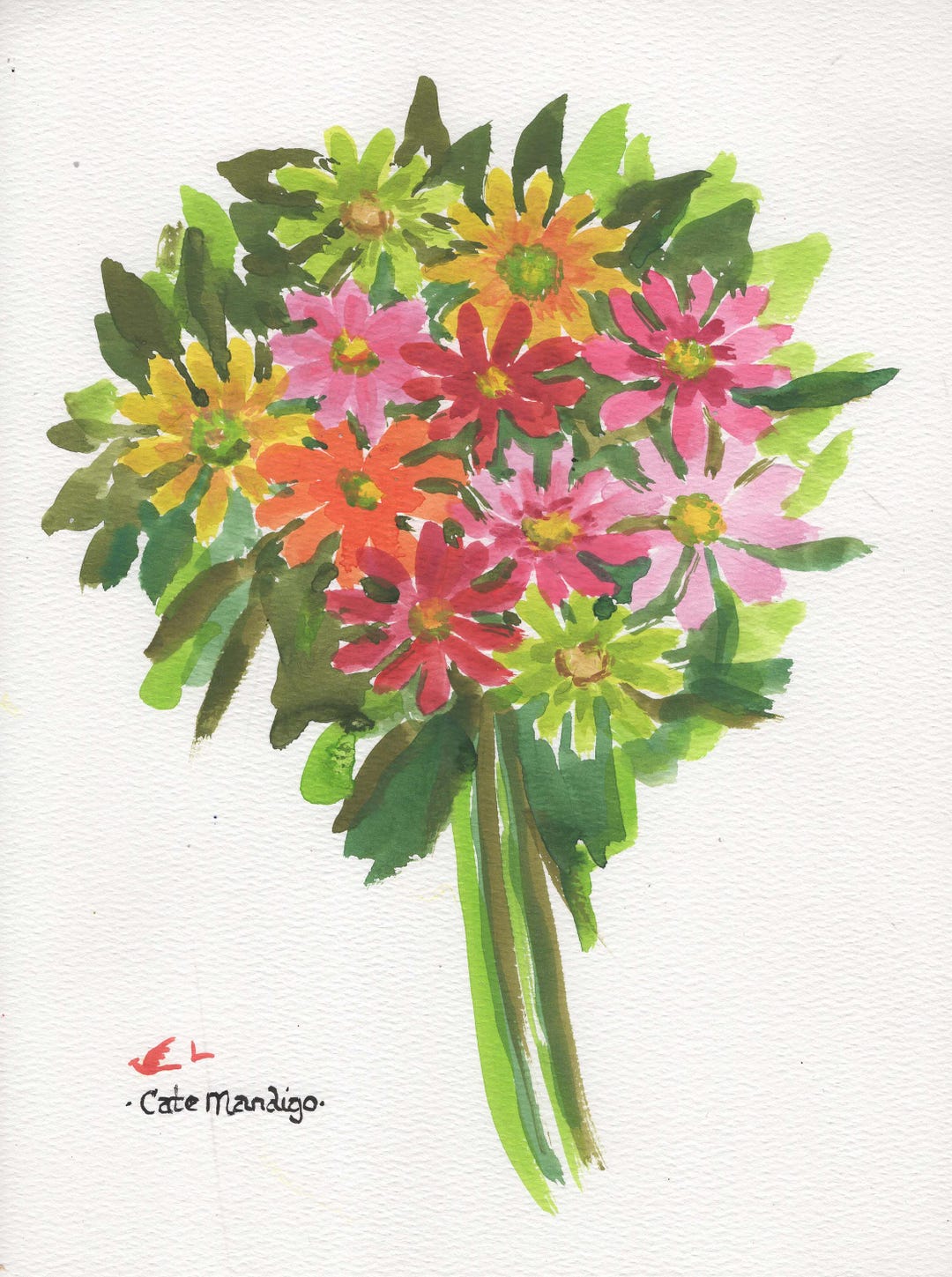 Zinnia Bouquet Flower Painting, 9x12 Inch Original Cate Mandigo ...