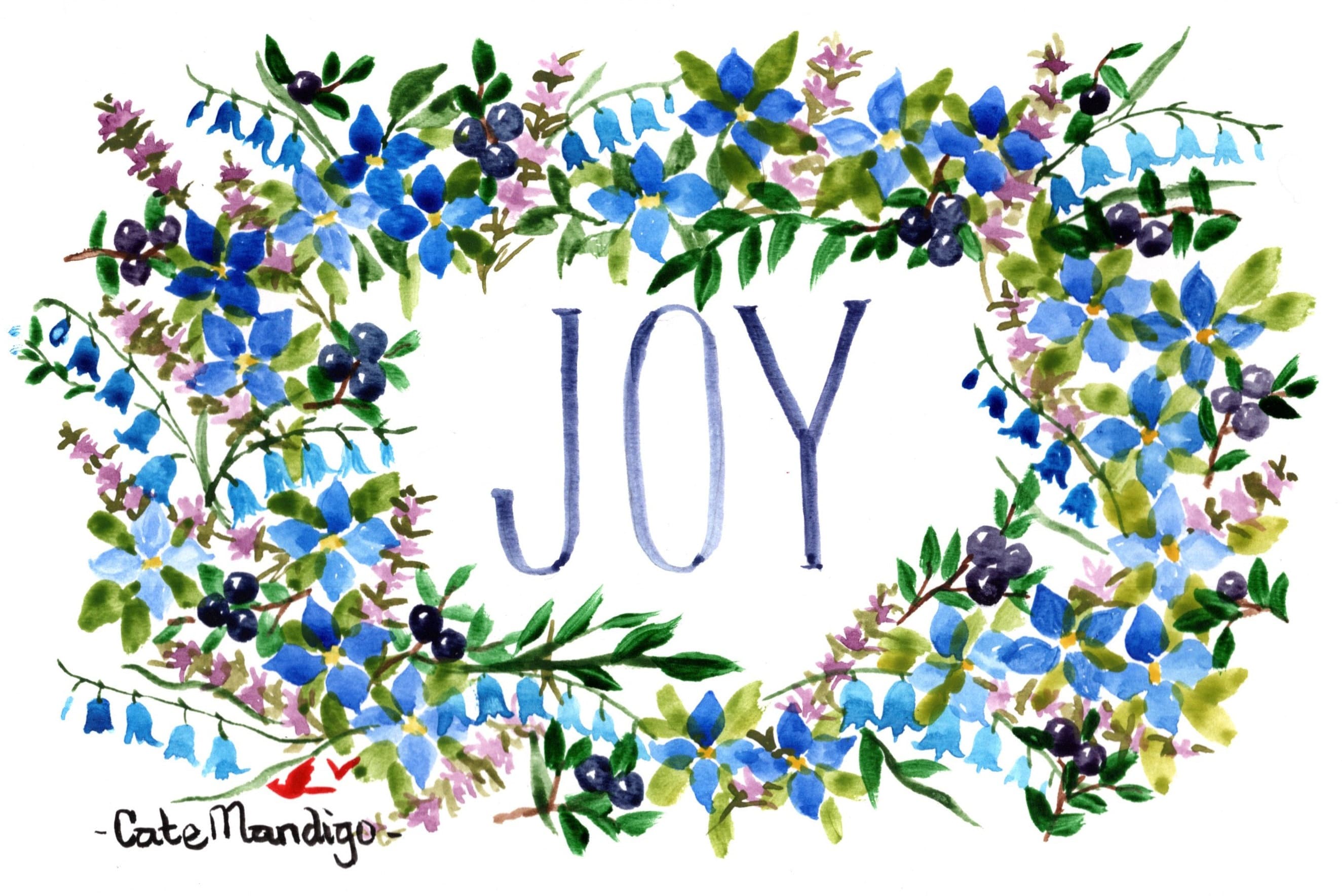 Joy word art with bluebells and forget-me-nots blue flowers | Etsy
