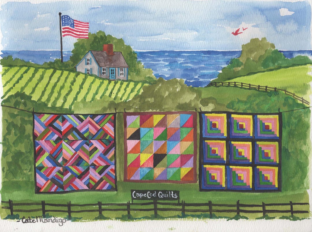 Cape Cod Quilts Landscape Painting, 9x12 Inch Original Watercolor, Cate ...