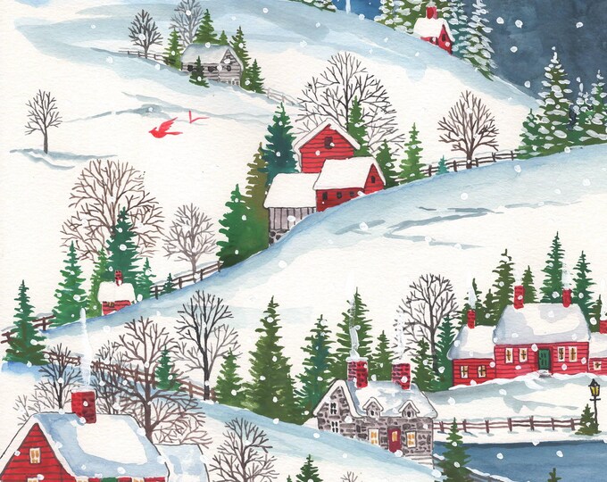 Village in the Hills Folk Art Painting, Large Ish 11x14 Inch Original ...