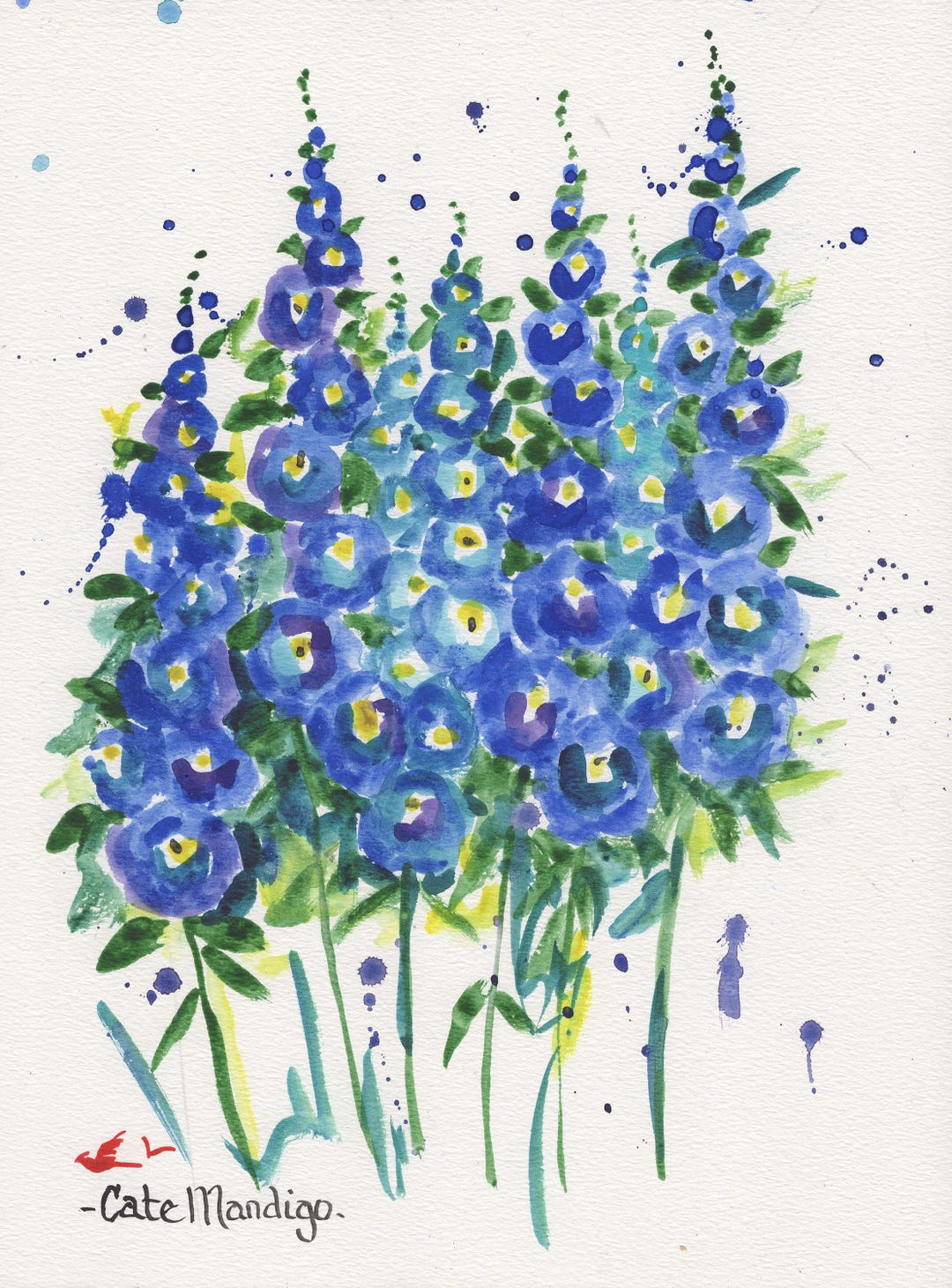 Blue Delphinium Watercolor Painting, 9x12 Inch Cate Mandigo Original ...