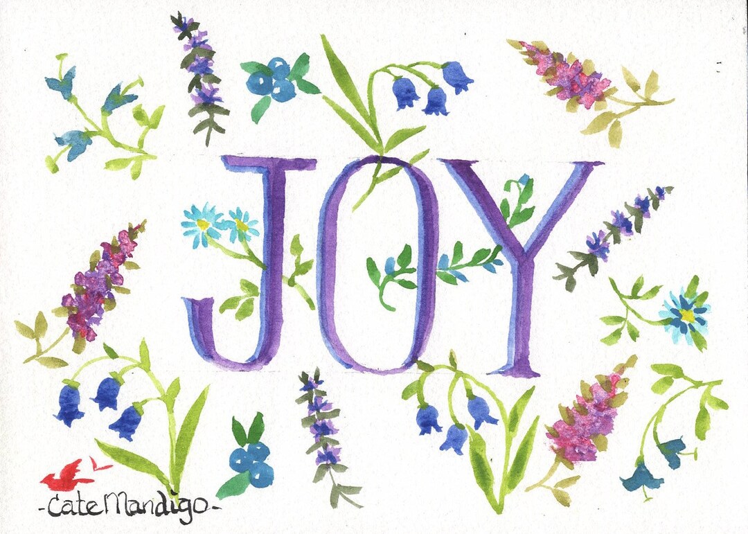 Joy Painting in Purple and Blue, Small 5x7 Inch Original Cate Mandigo ...