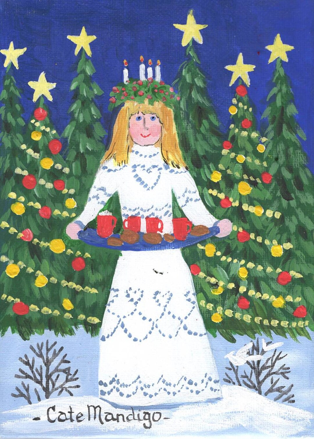 It's Christmas in Sweden! St. Lucia Folk Art, Small 5x7 Inch Original ...
