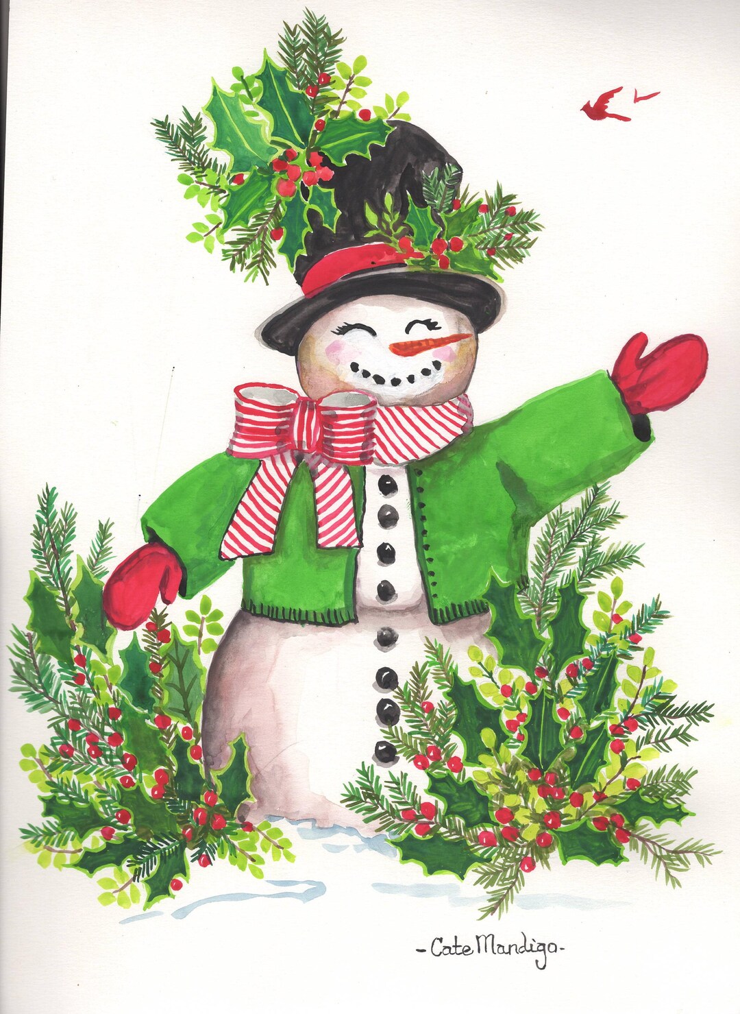 Really Big Bold Joyful Snowman Painting, 11x14 Inch Original Watercolor ...