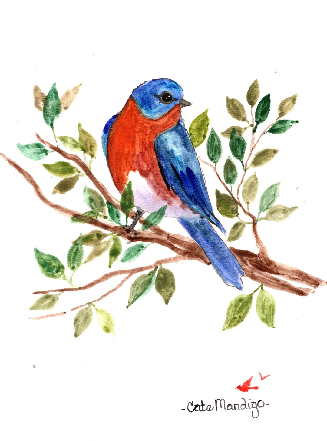 Bluebird in a Tree, 9x12 in Cate Mandigo Original Bird Art Watercolor ...