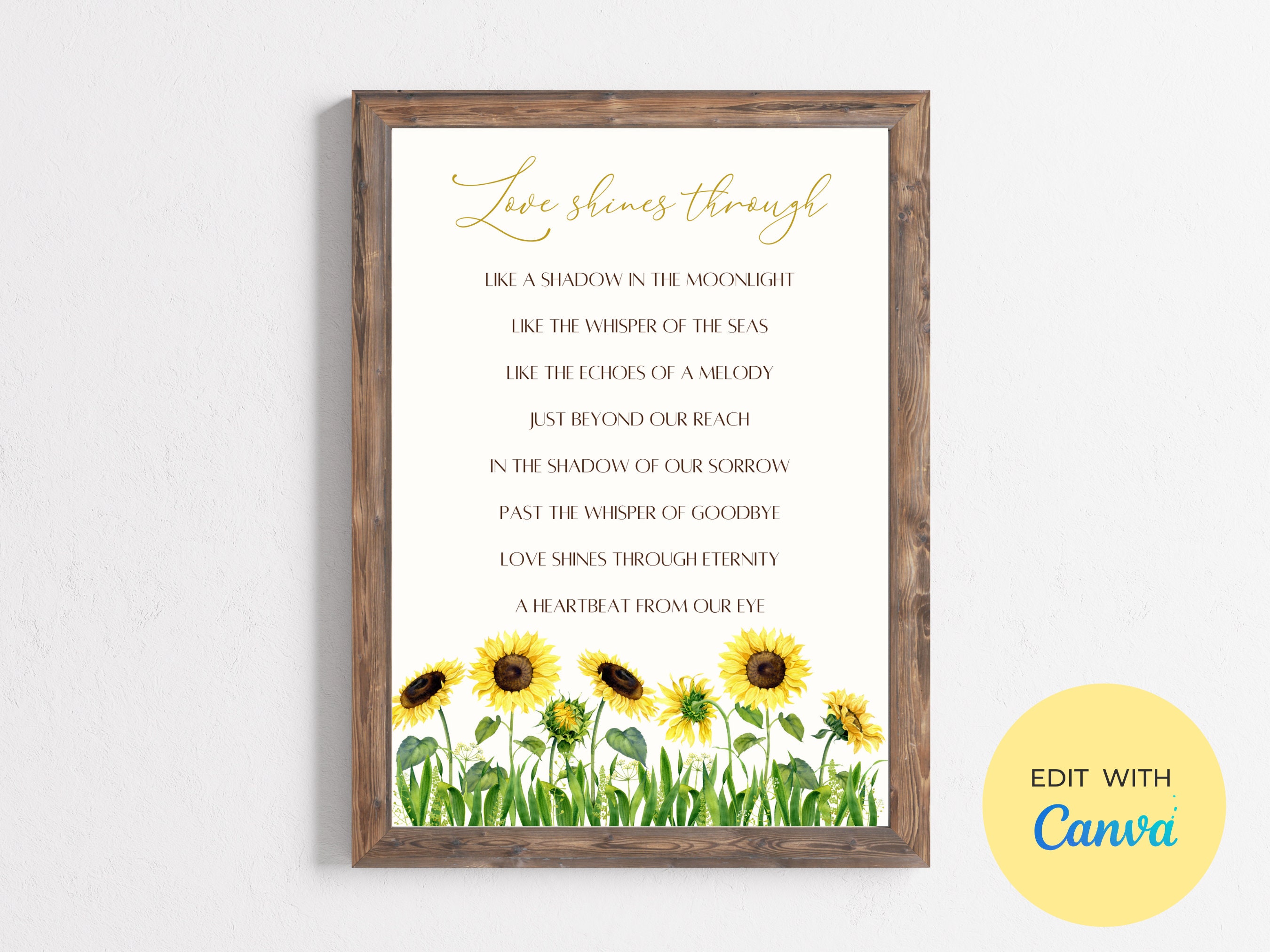Sunflower Funeral Poem Ready to Print Celebration of Life - Etsy Australia