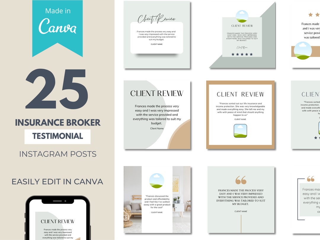 25 Insurance Broker Client Review/testimonial Canva Templates Social ...