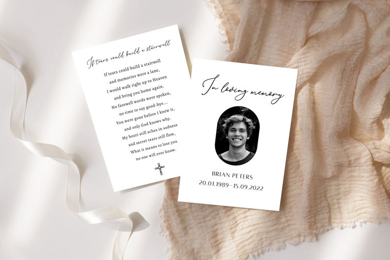 Editable Memorial Prayer Card Template, in Loving Memory, Funeral ...